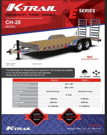 2025 K-Trail 7 X 20(18+2) Galvanized Beavertail Equipment Trailer 14K ...